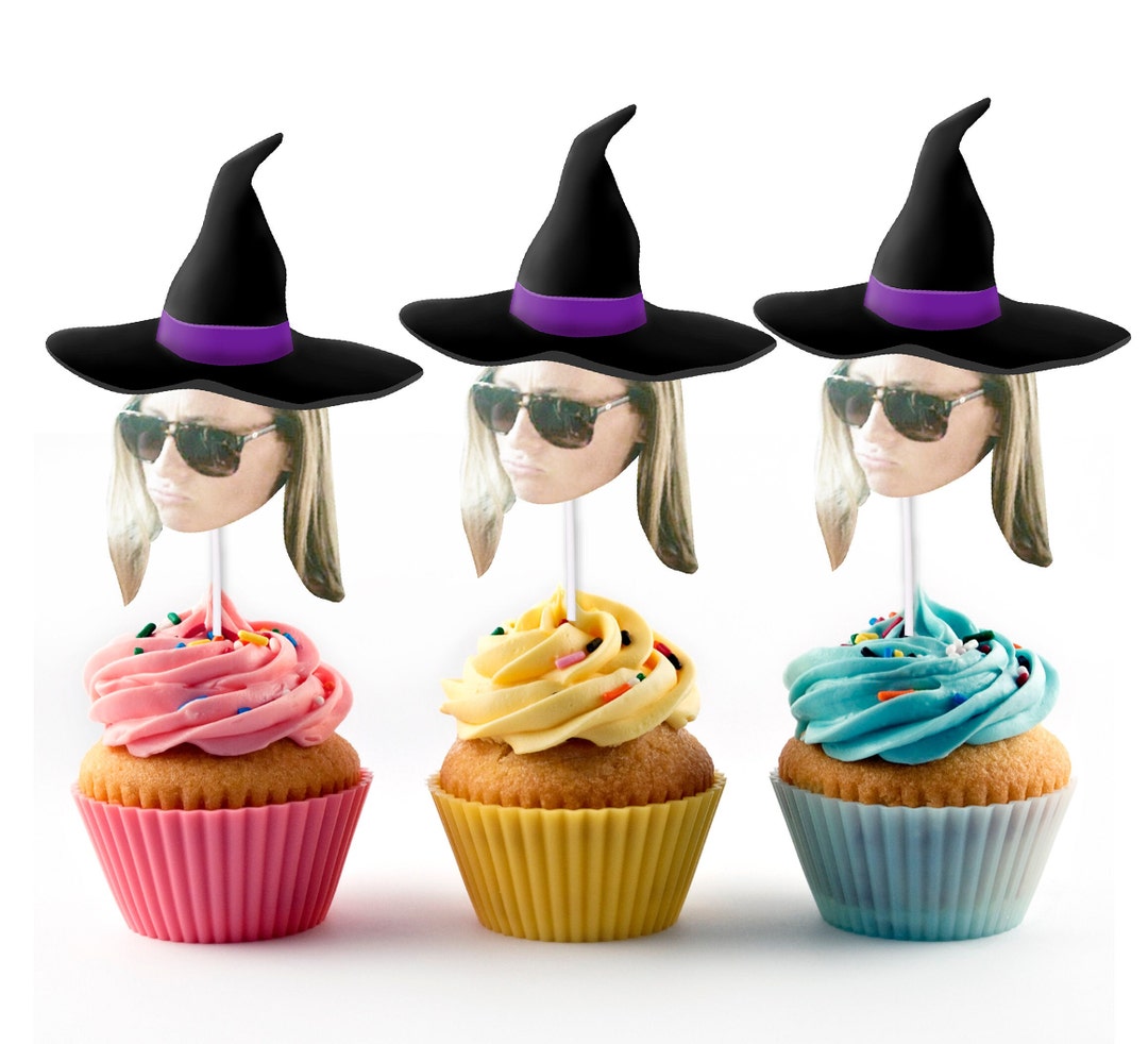 Witch Cupcake Toppers With Custom Face Photo (12 Count) - Halloween ...