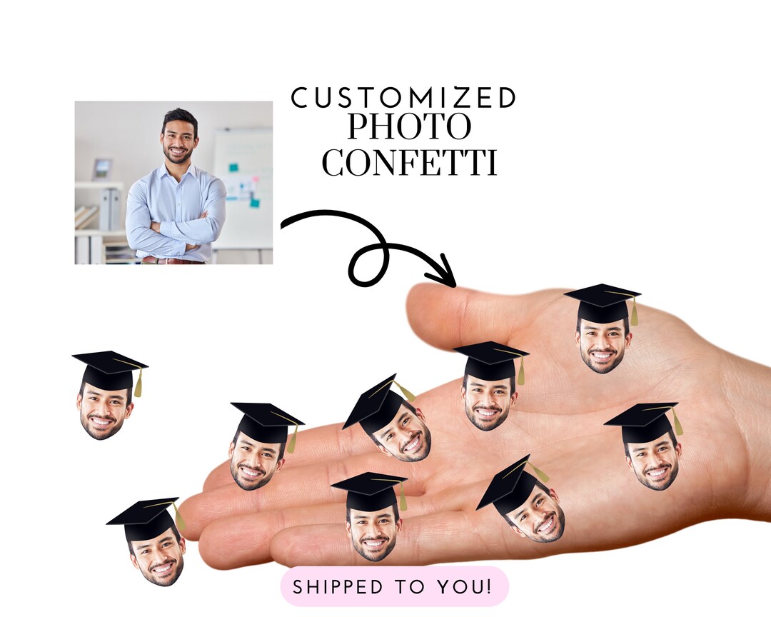 Graduation Confetti With Face and Black Grad Cap, Photo Confetti ...