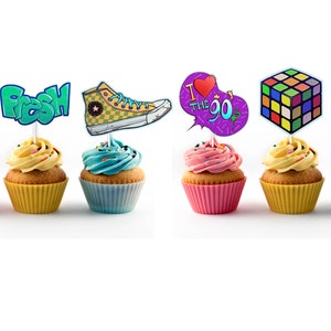 90s Themed Cupcake Toppers (12 Count) - Nineties Party, Bachelorette ...