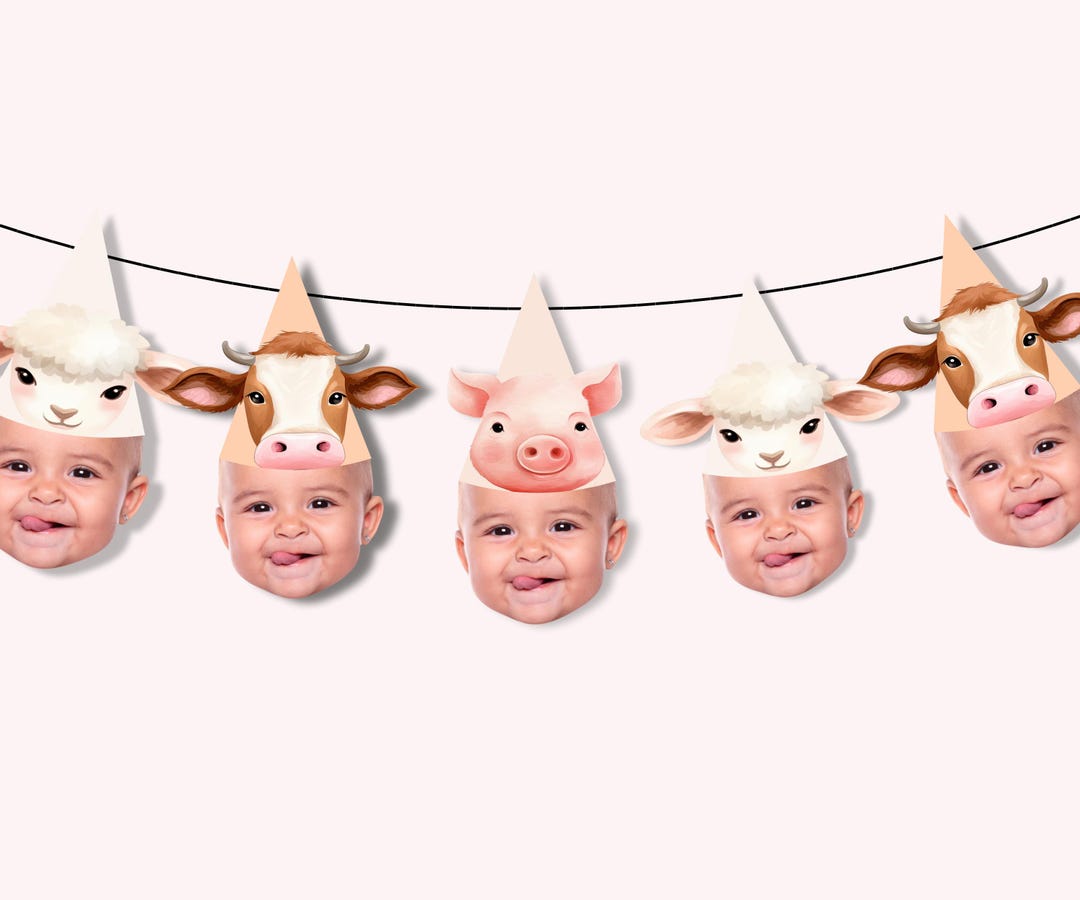 Farm Banner | Barnyard Face Cupcake Toppers | Pig Sheep Cow Decor ...