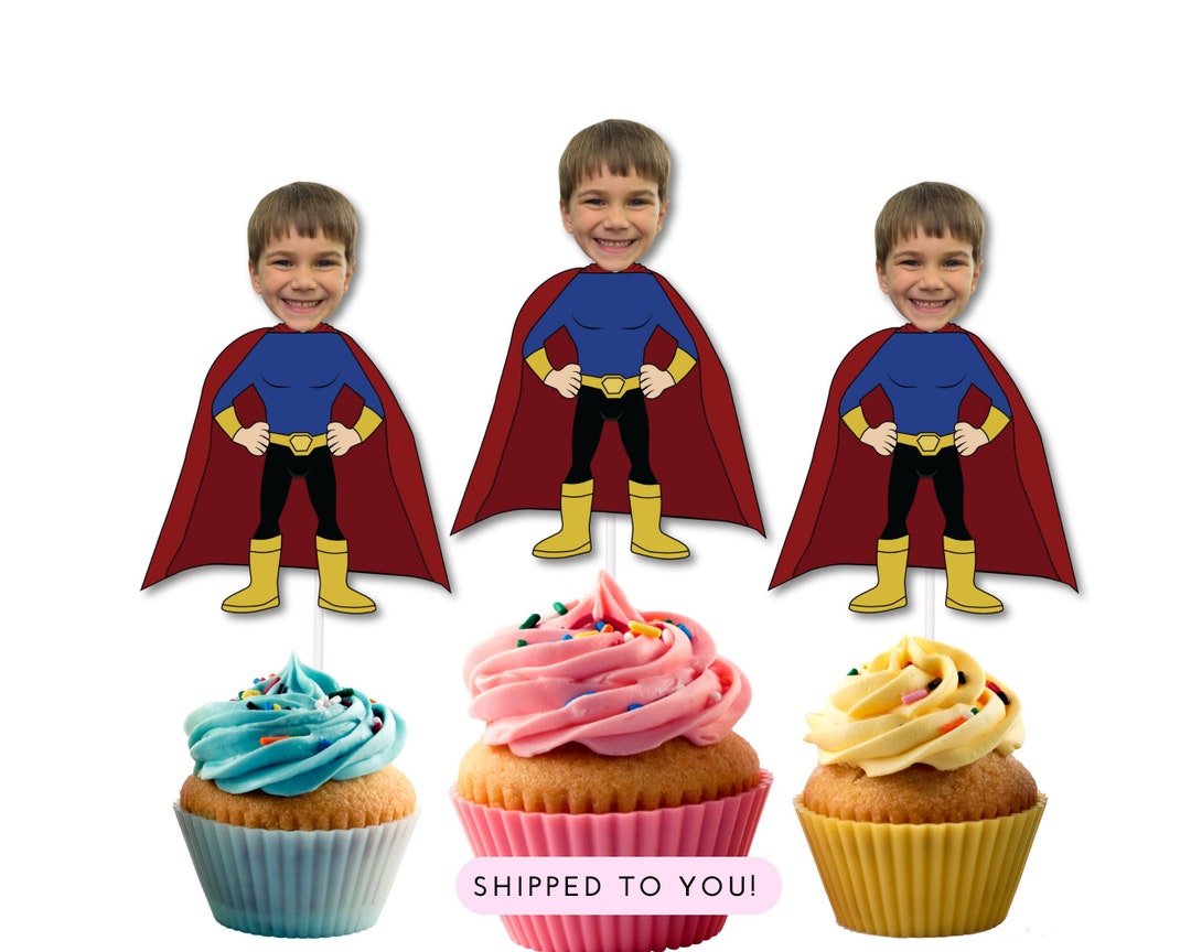 Superhero Cupcake Toppers With Face and Super Hero Body, Birthday ...