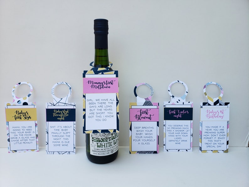 New Mom Wine Tag Set Pack of 6 Decorate Your Own Bottle | Etsy