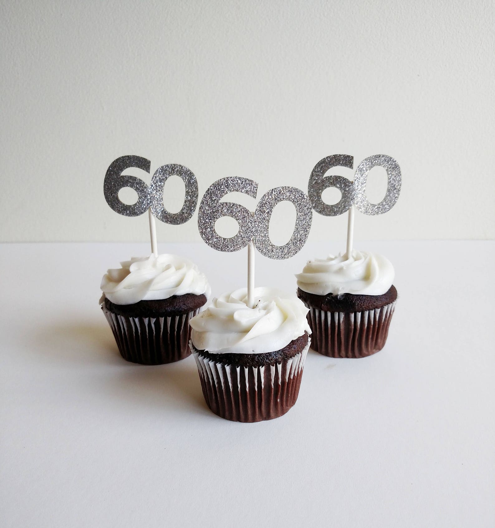 60th Birthday Cupcake Toppers in Silver Glitter 12 Count - Etsy