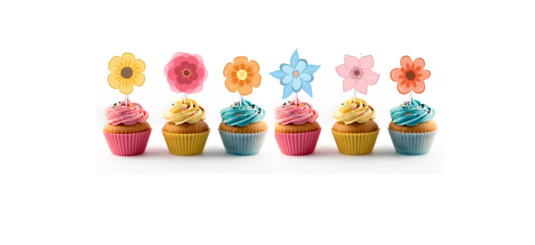 Flower Cupcake Toppers (12 Count) for Birthday Party, Bridal Shower ...