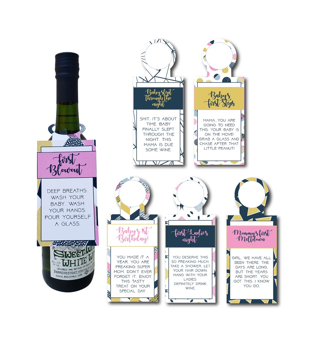New Mom Wine Tag Set pack of 6 Decorate Your Own Bottle, Alcohol ...