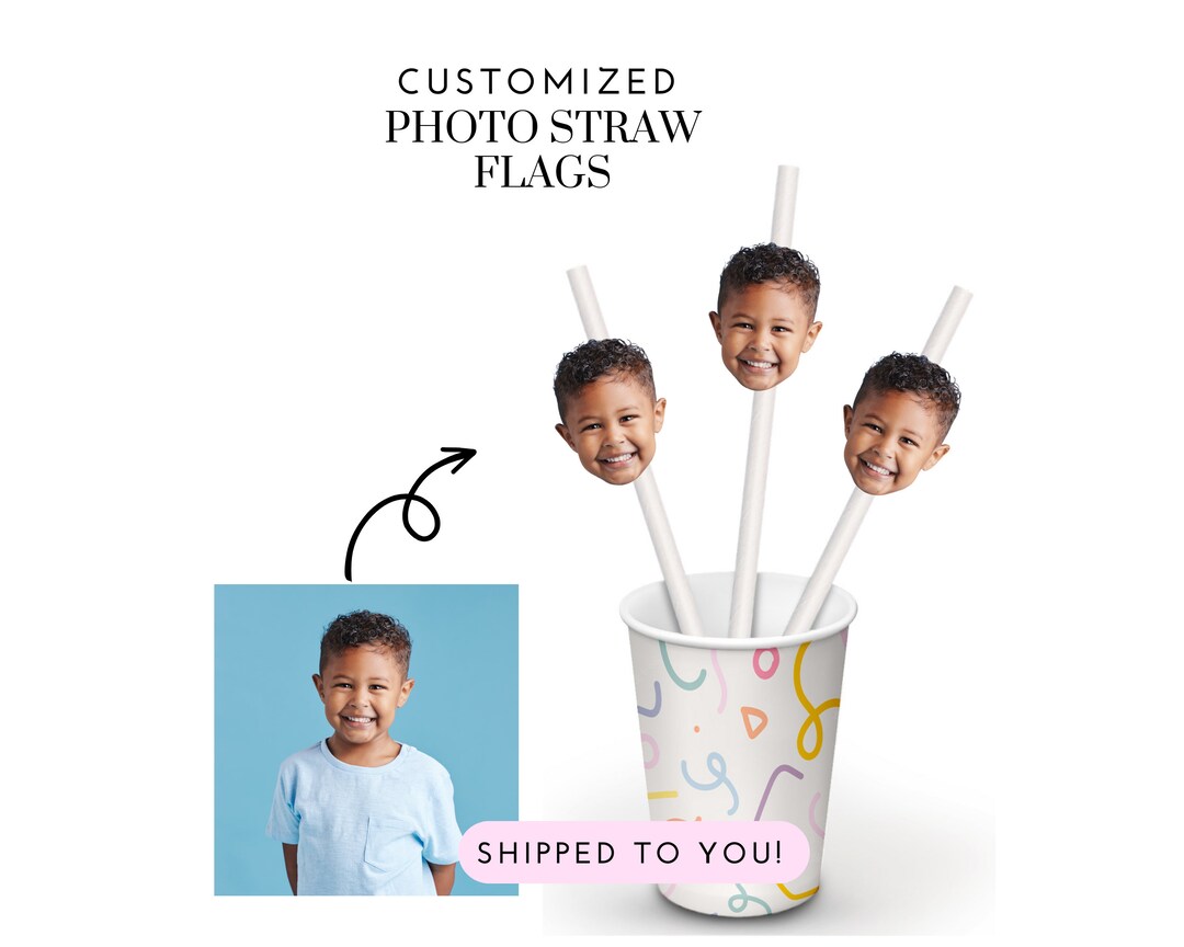 Photo Straw Flags Customized With Face, Party Favors, Photo Drink Decor ...