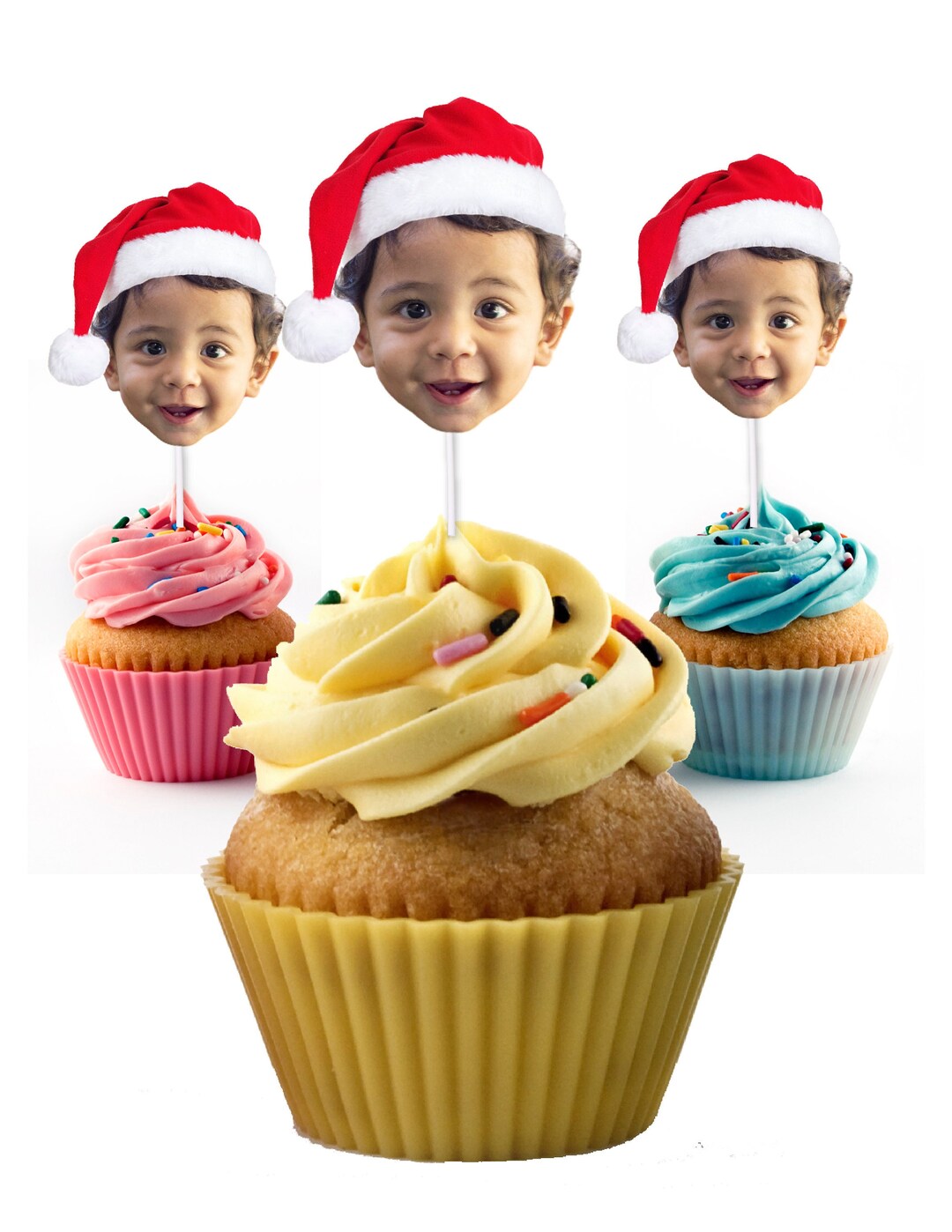 Santa Face Cupcake Toppers for Birthday, Christmas Party, Holiday Event ...