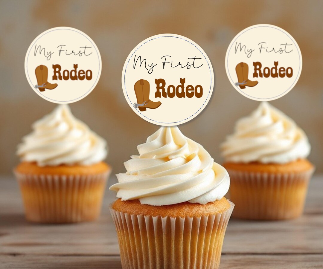 My First Rodeo Cupcake Toppers | 1st Rodeo Stickers | Straw Flags for ...
