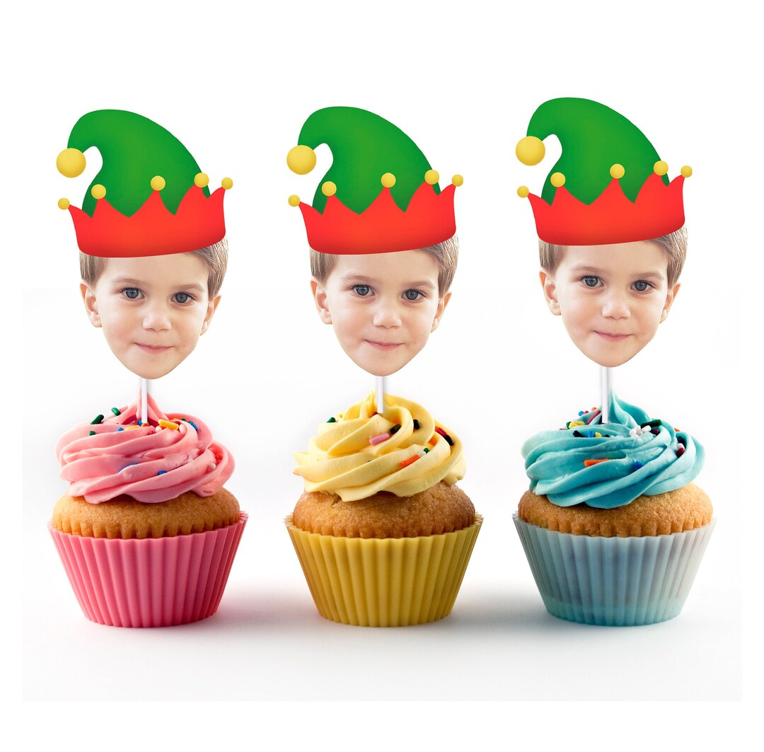 Elf Cupcake Toppers With Custom Face and Elf Hat (12 Count) - Christmas ...
