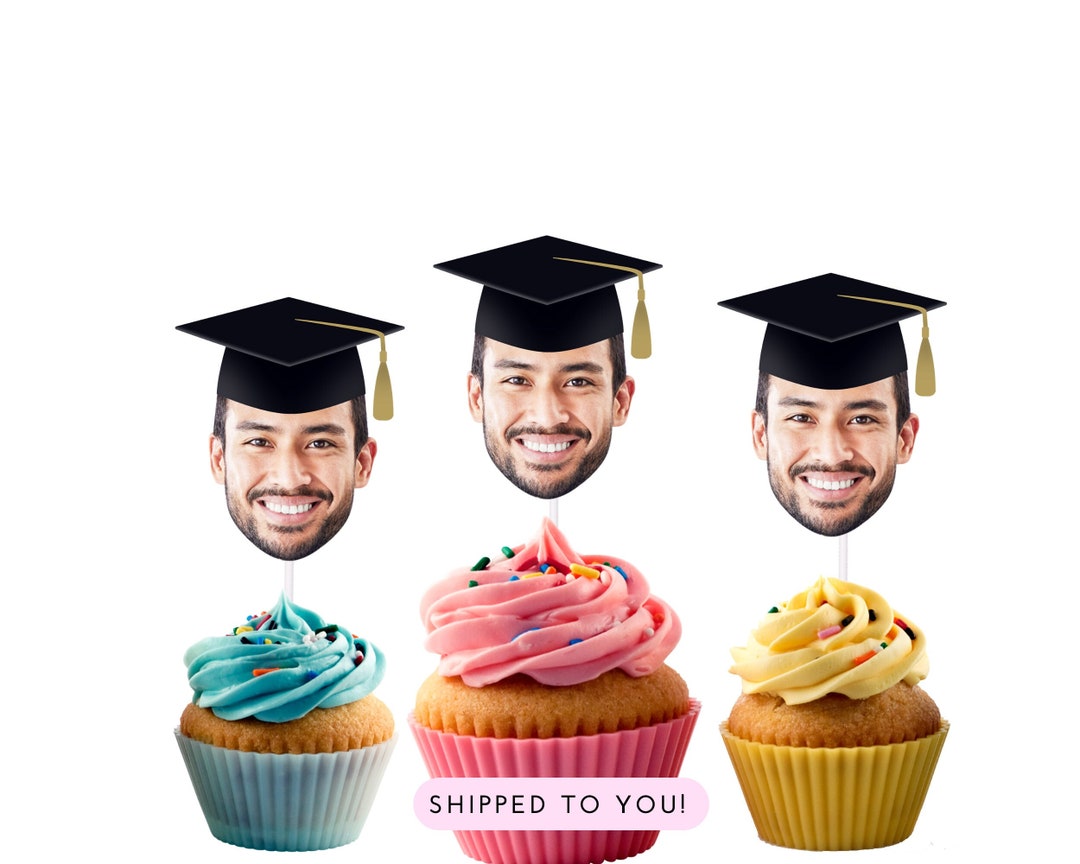 Graduation Cupcake Toppers With Face and Cap, Photo Cupcake Toppers ...