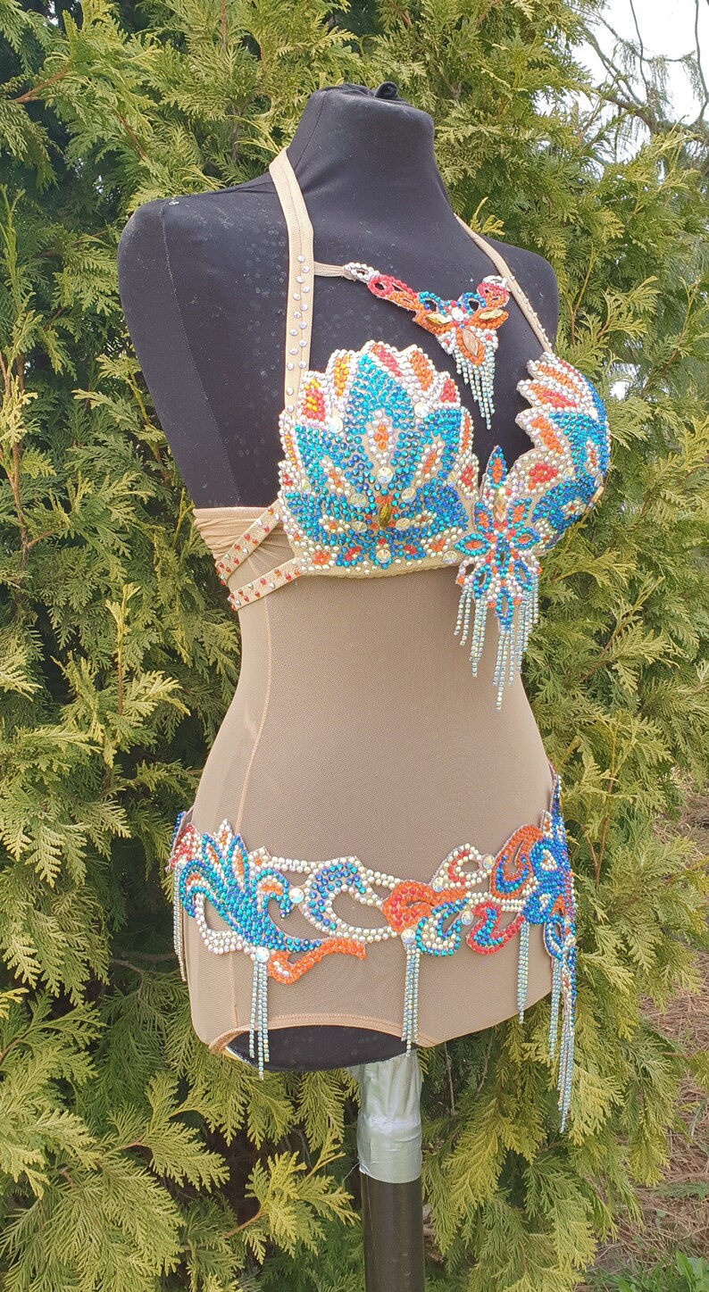 Belly Dance Costume Orange Emerald Teal Professional Belly Dance