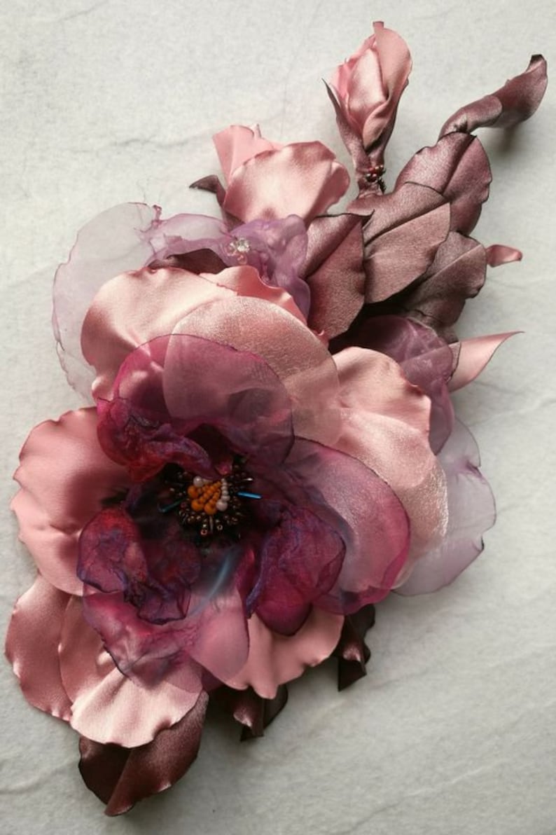 Handmade Big Satin Flower Brooch.peony.pansy. Rose.burgundy,purple,pink ...