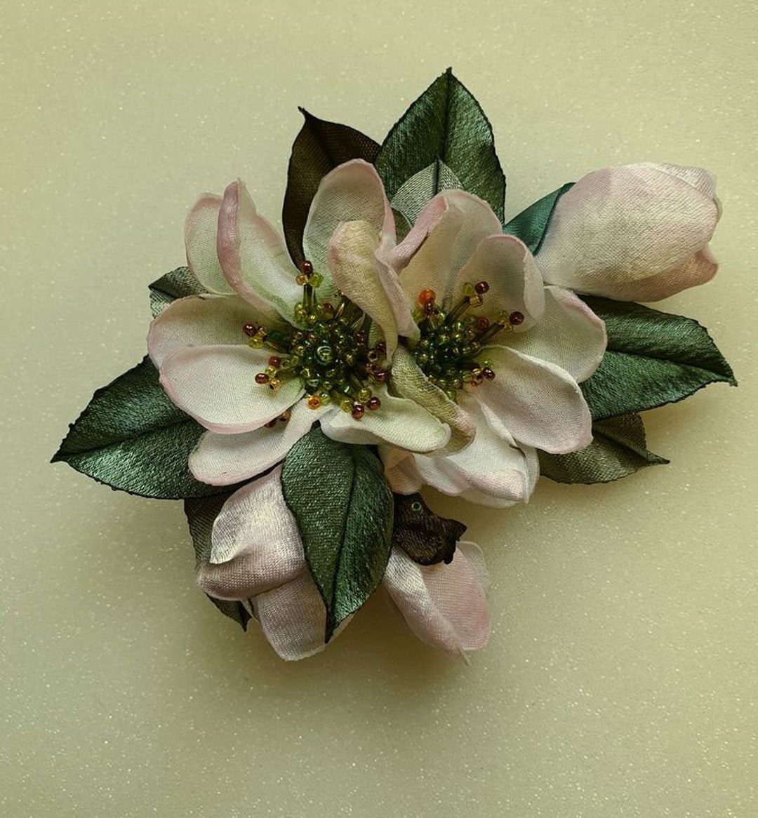 Flower Brooch. Handmade Different Colors Satin Flower Brooch, Apple ...