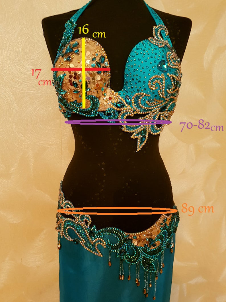 Belly Dance Costume Teal Golden Emerald Professional Belly Dance