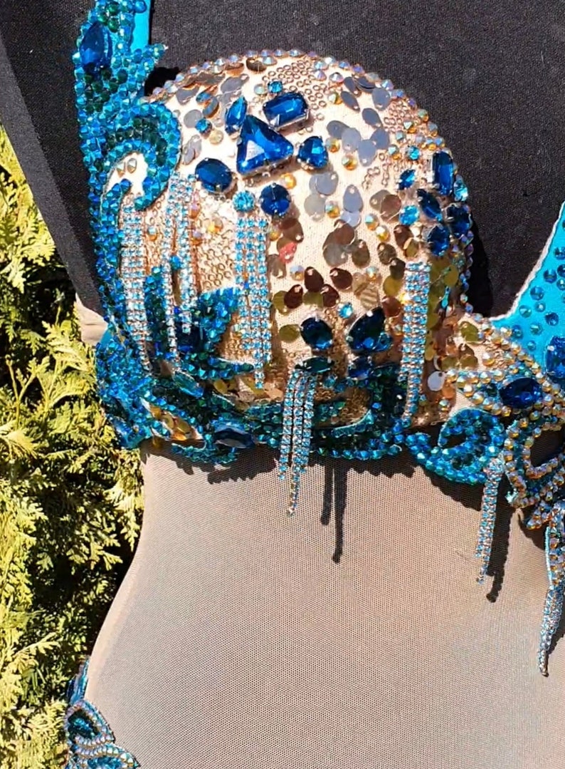 Belly Dance Costume Teal Golden Emerald Professional Belly Dance