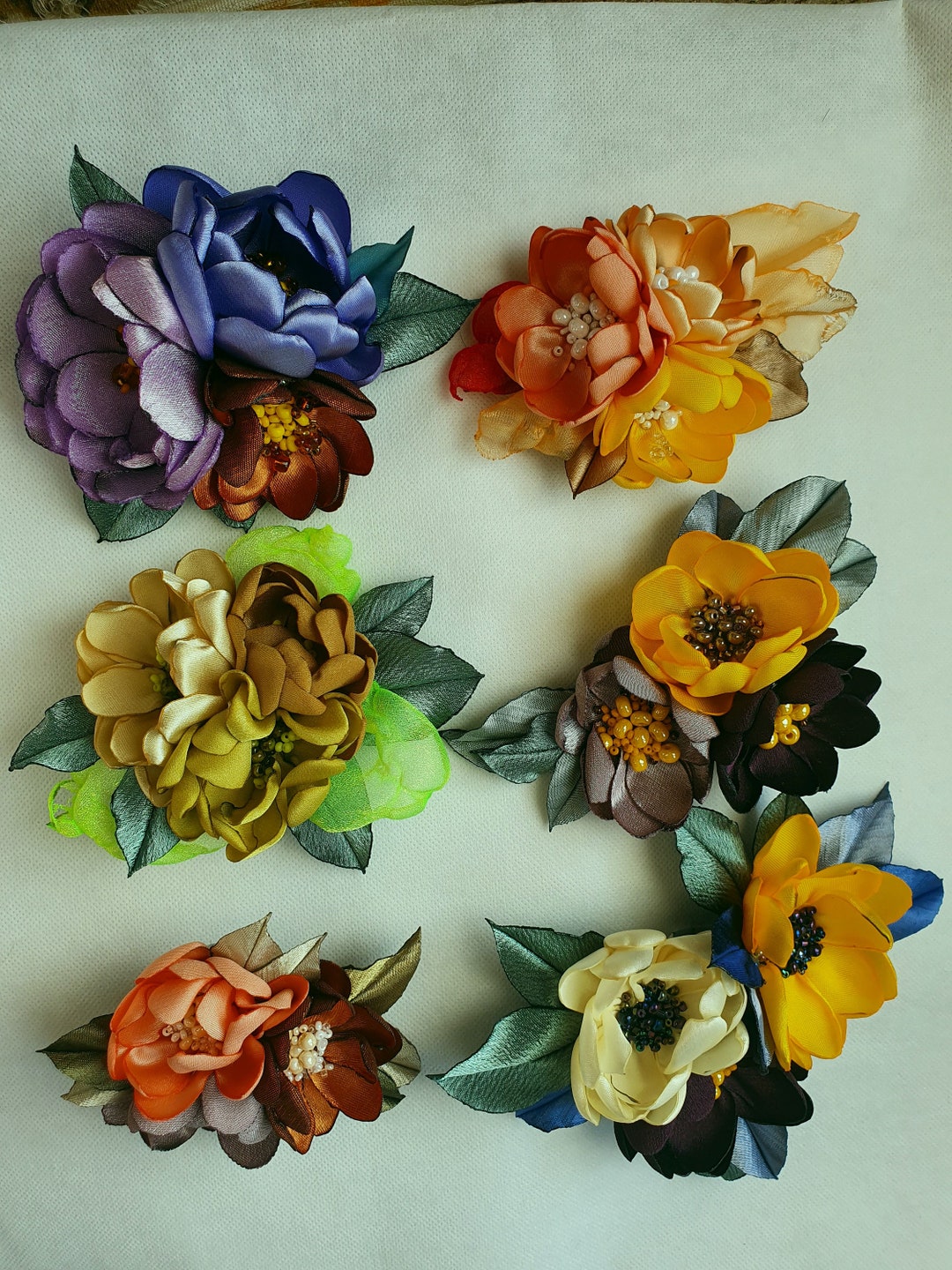 Flower Brooch. Handmade Different Colors Satin Flower Brooch. Choose ...