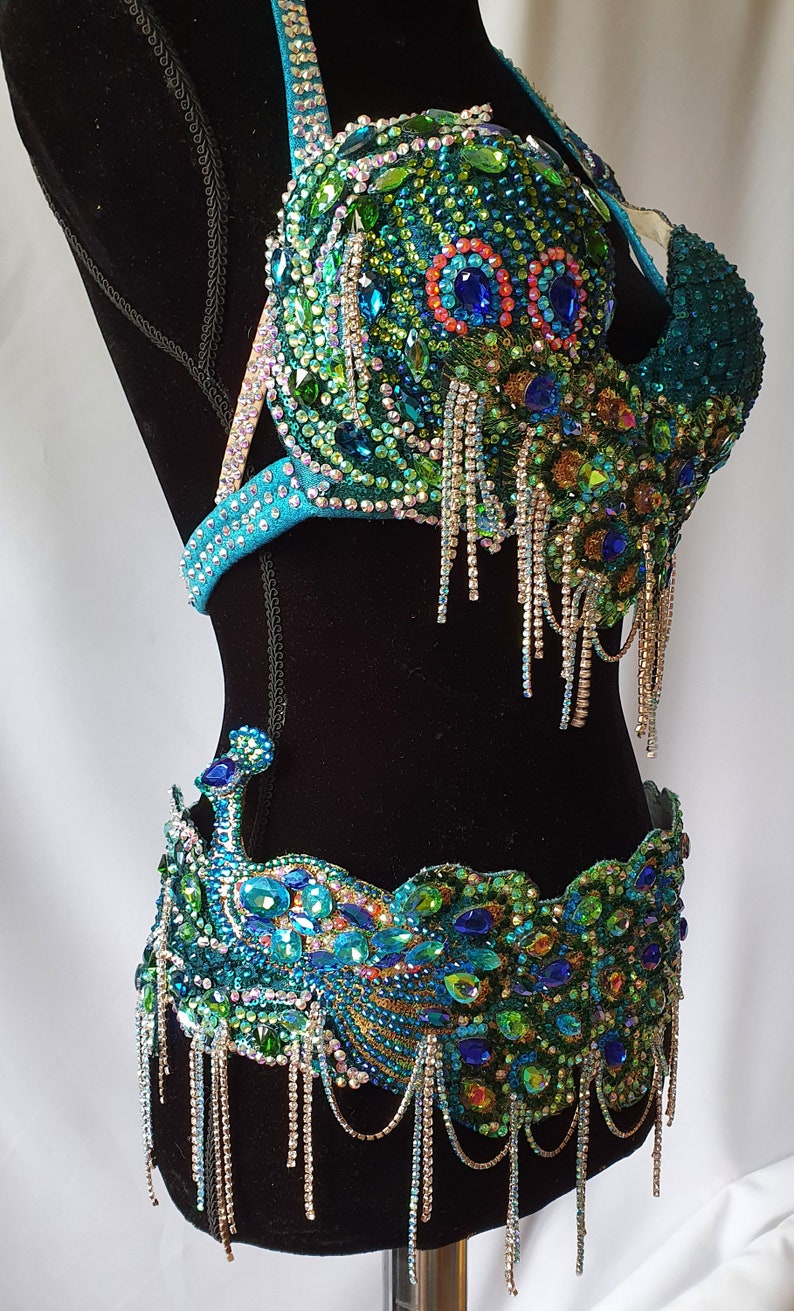 Belly Dance Costume Peacock Emerald Golden Teal Turquoise Etsy