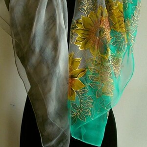 Shawl.natural Silk Hand Painted Shawl, Grey - Springgreen Floral Shawl ...