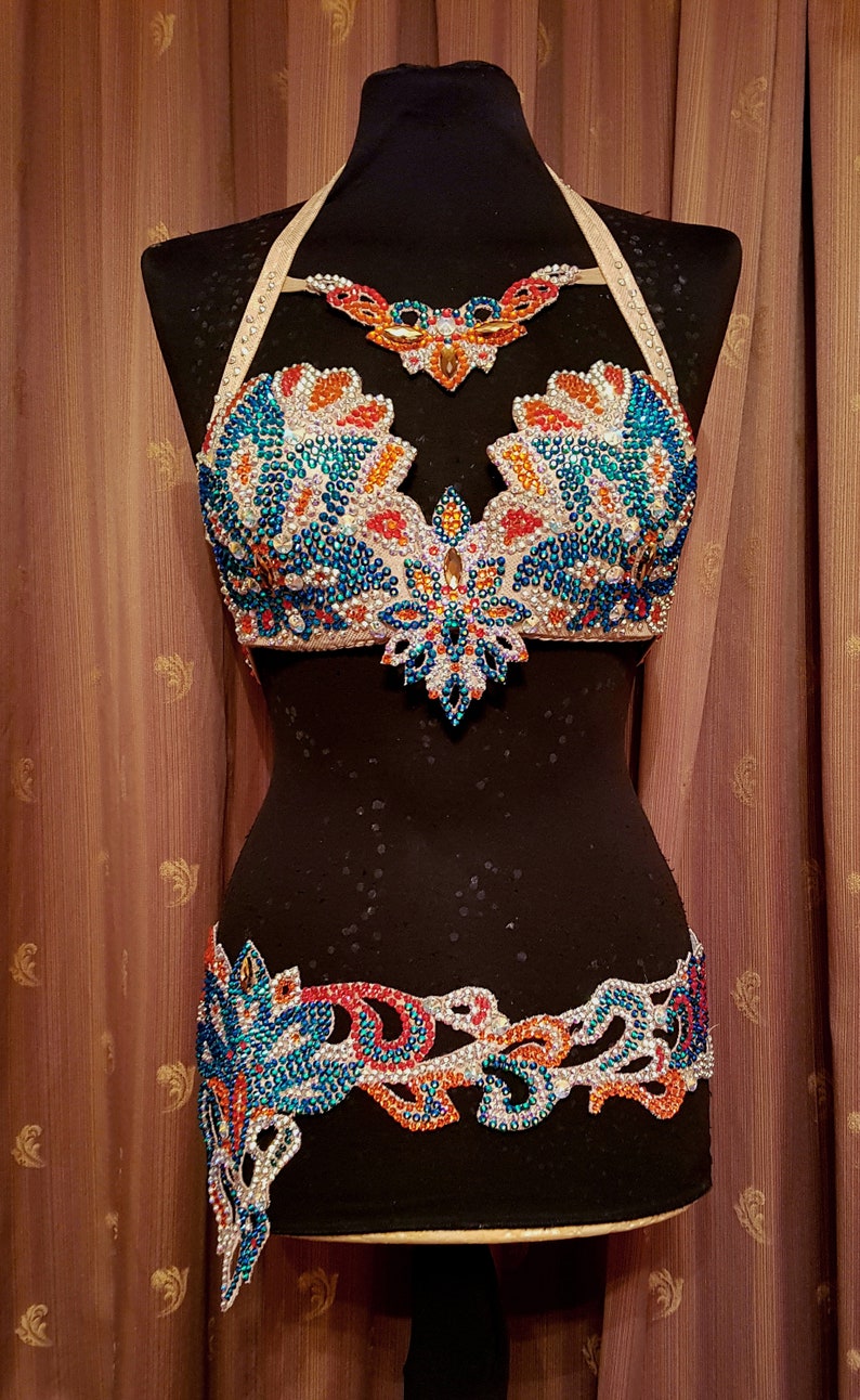 Belly Dance Costume Orange Emerald Teal Professional Belly Etsy