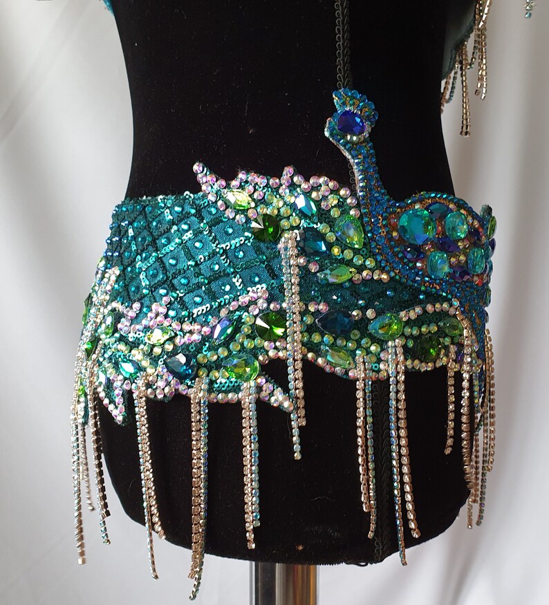 Belly Dance Costume Peacock Emerald Golden Teal Turquoise Etsy