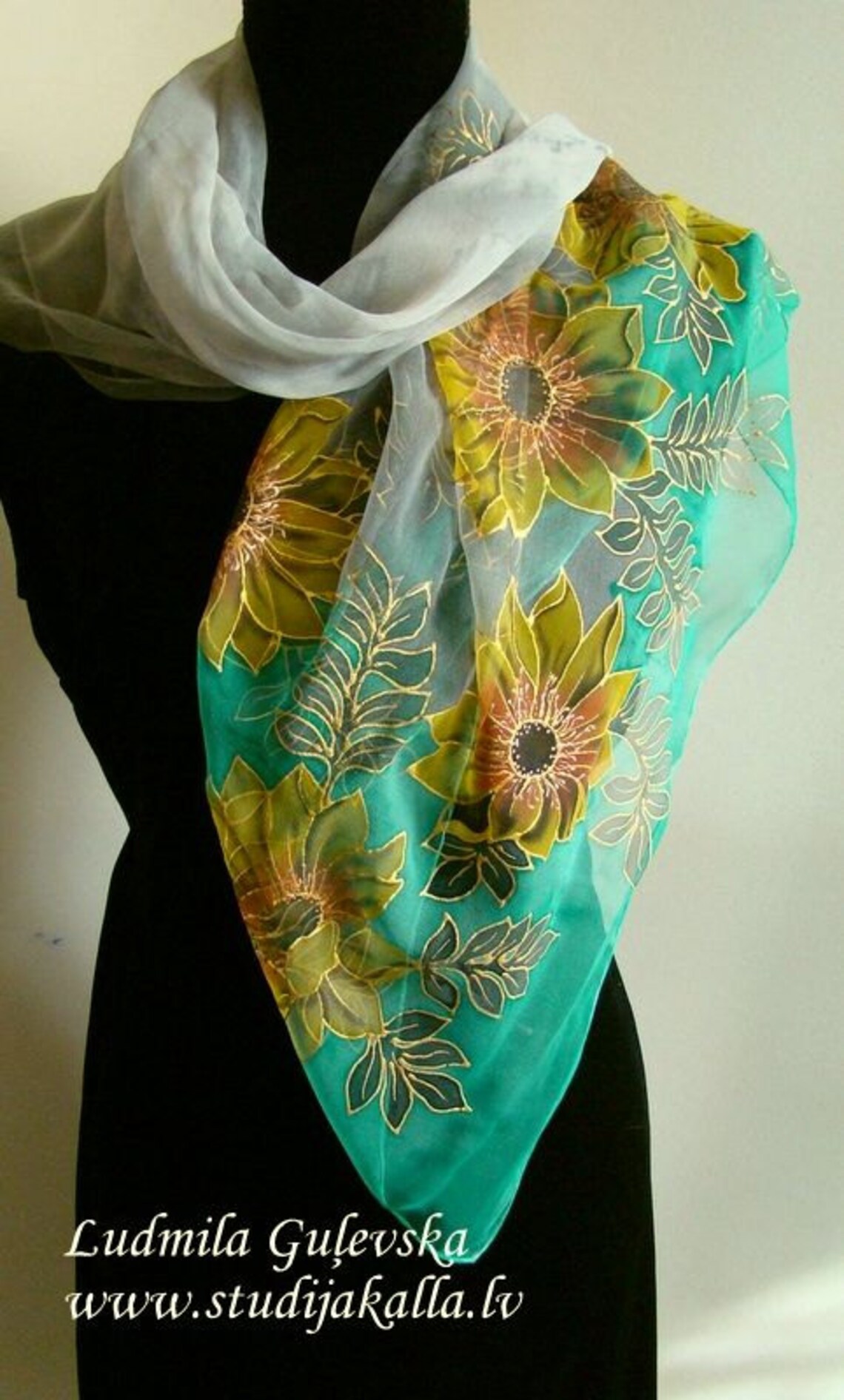 Shawl.natural Silk Hand Painted Shawl, Grey - Springgreen Floral Shawl ...
