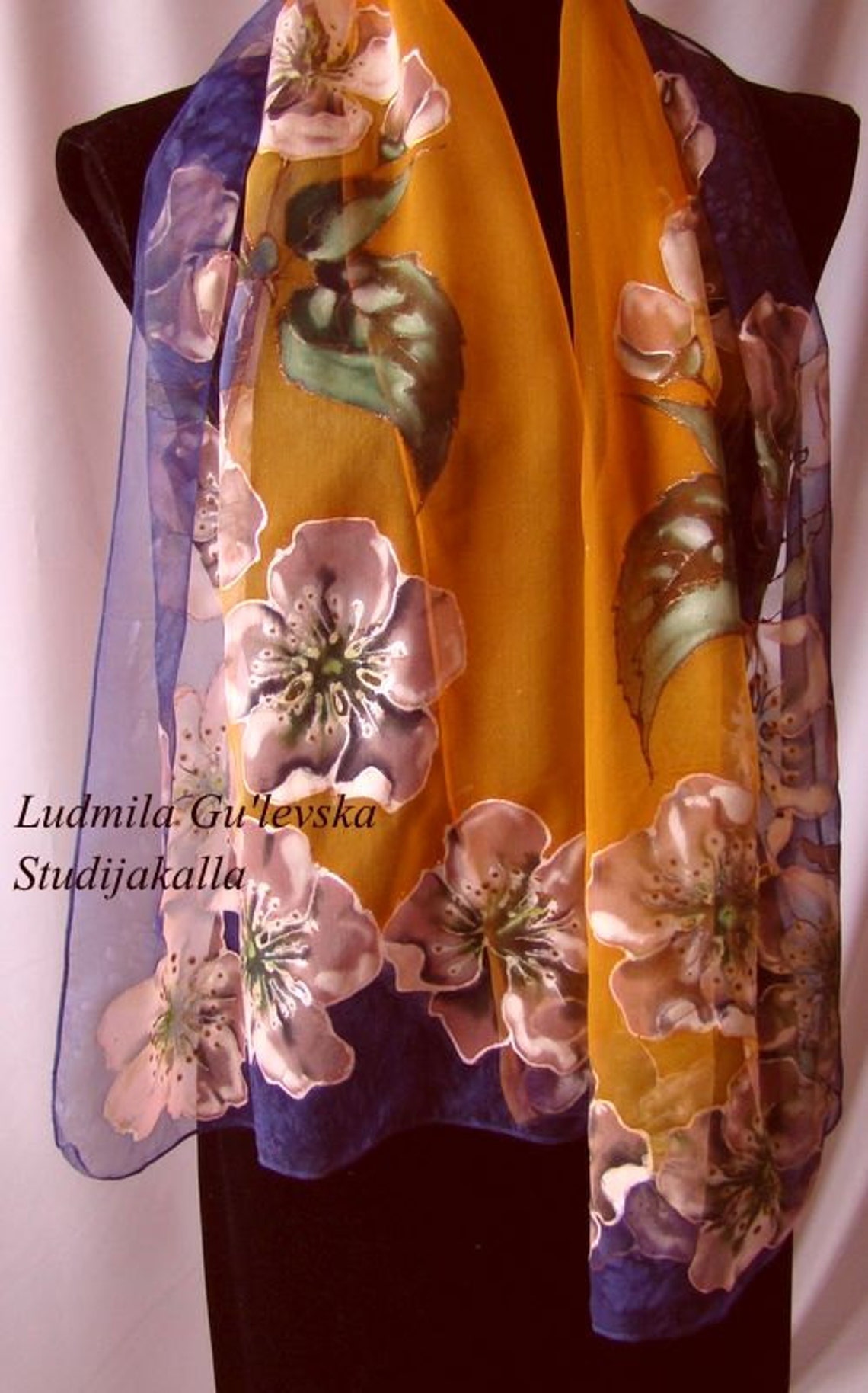 Scarf.natural Silk Scarf Floralcherry Blossoms Blue - Etsy