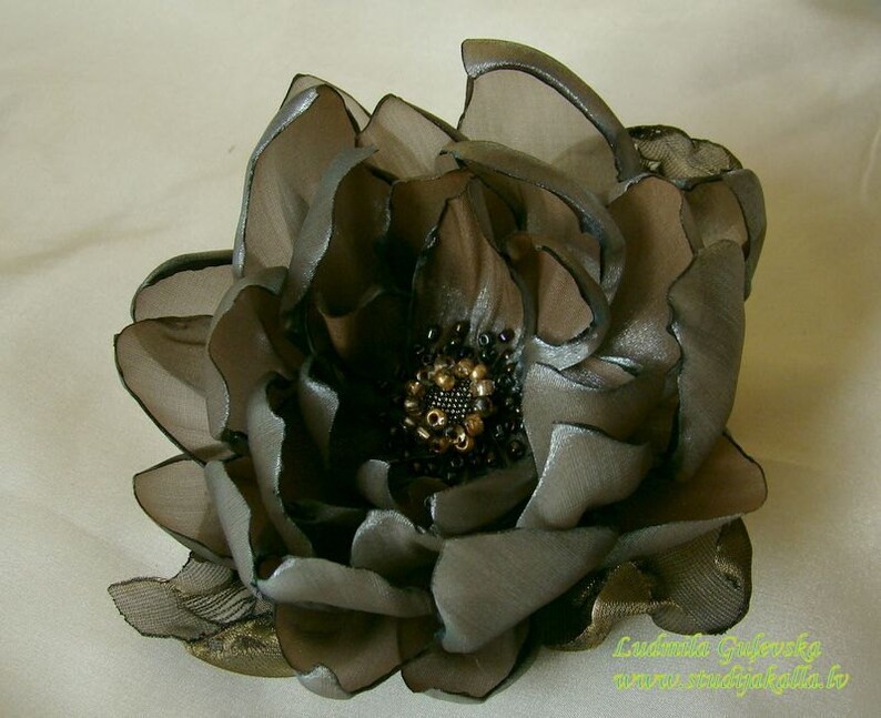 Handmade Gray Organza Flower Brooch Waterlily Flower Clip And Etsy