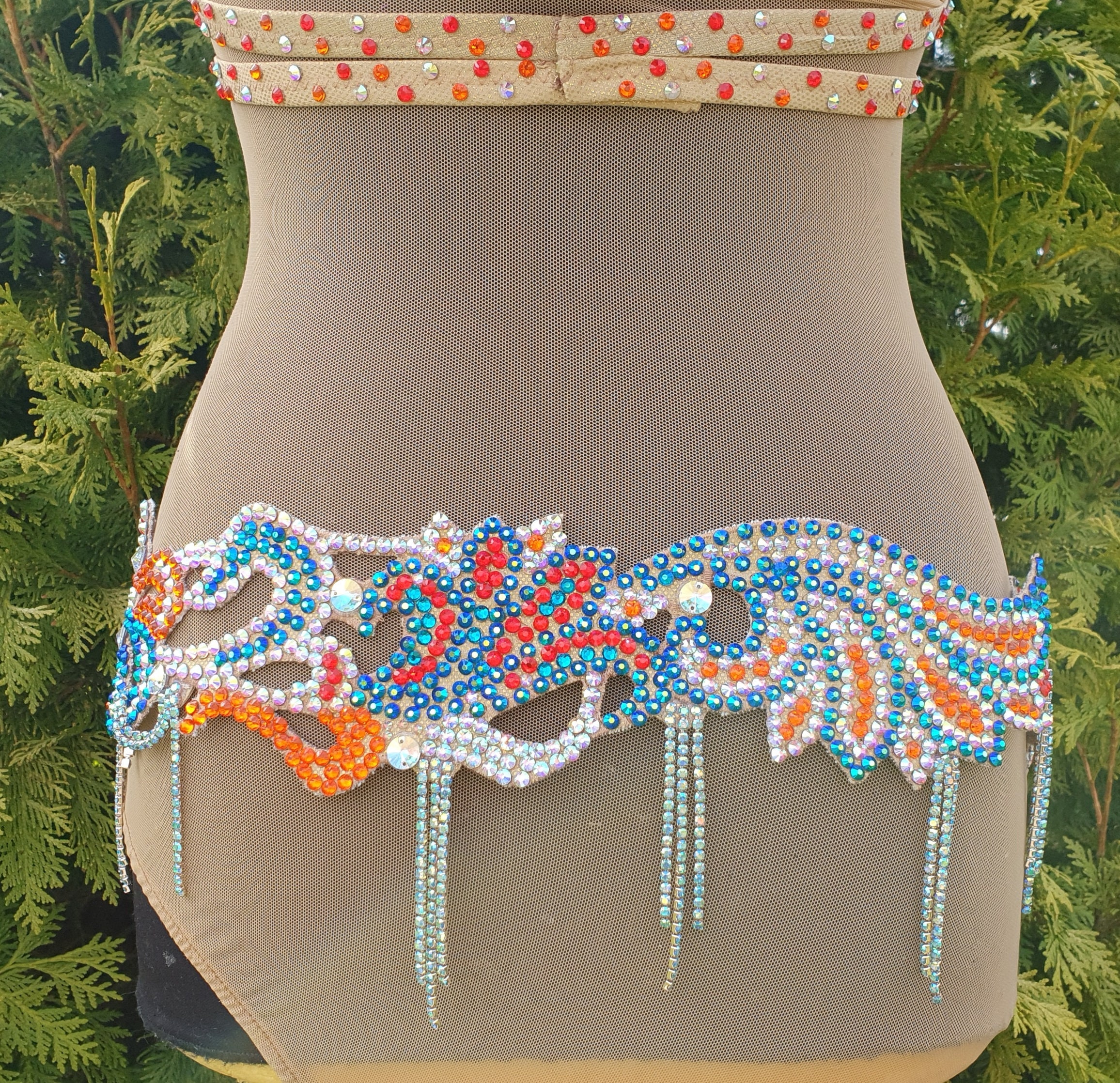 Belly Dance Costume. Orange-emerald-teal Professional Belly Dance ...