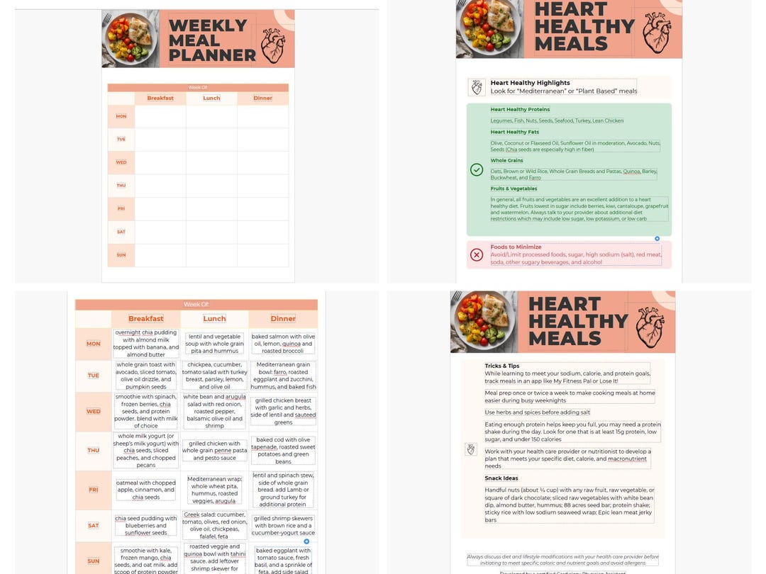 Heart Healthy Weekly Meal Planner + Mediterranean Diet Guide ...
