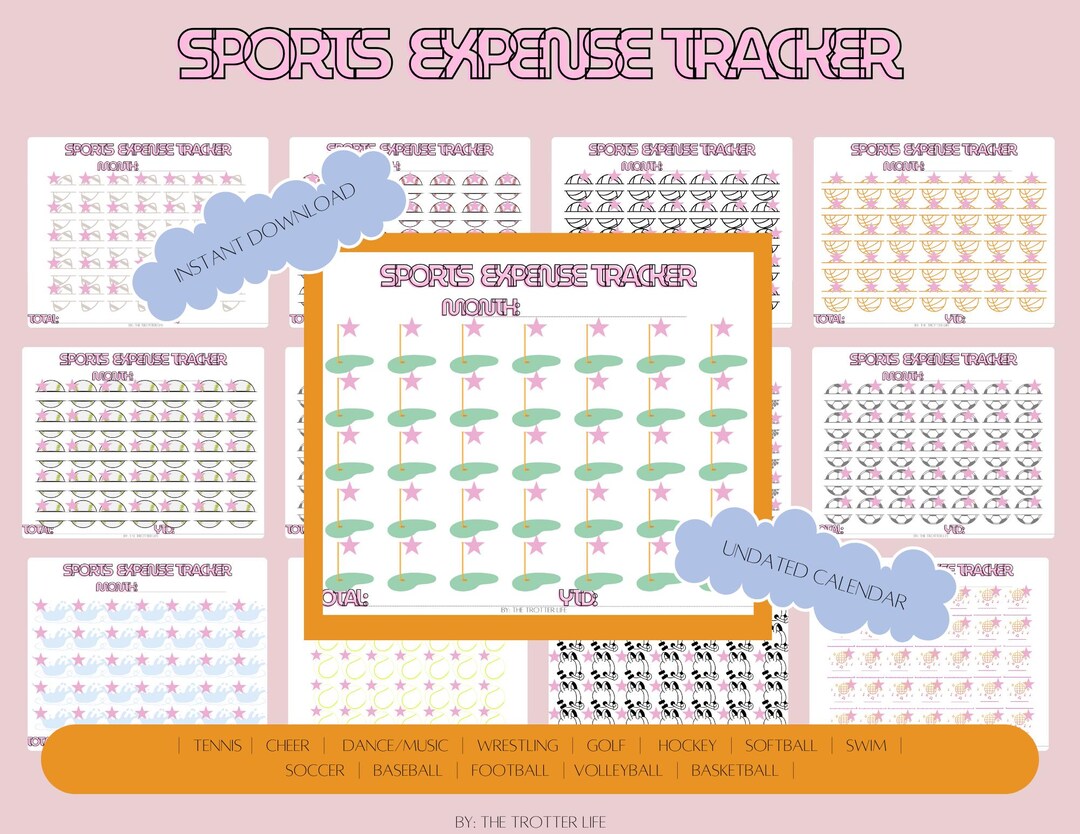 Sports Expense Tracker, Undated Printable Calendar, Sports Calendar ...