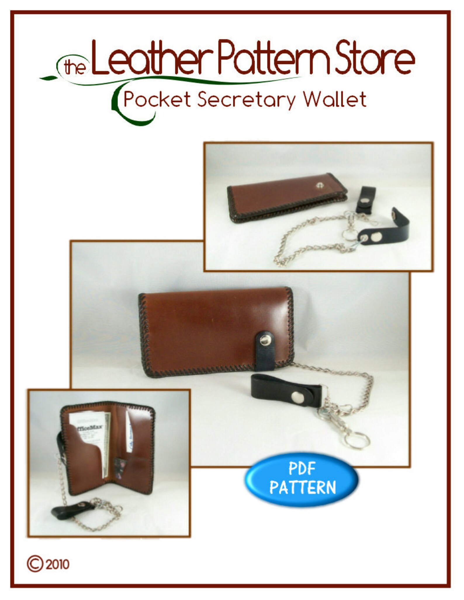 PATTERN - Pocket Secretary Wallet - Pattern for Leather - Leathercraft ...