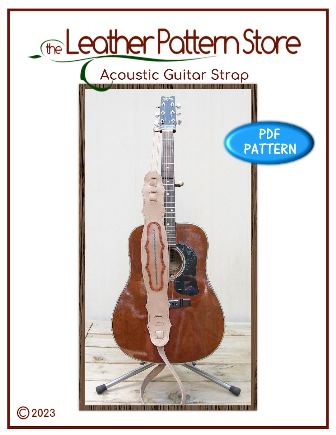 PATTERN - Acoustic Guitar Strap Pattern - Leathercraft Pattern - PDF ...