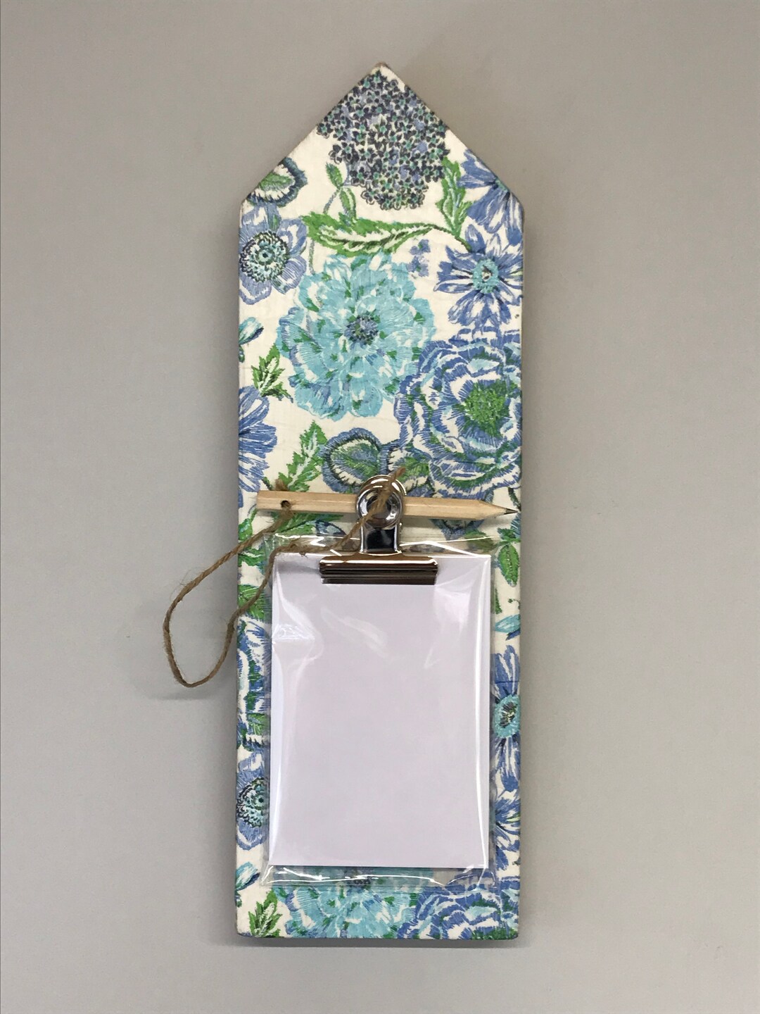Blue Flower Design Decoupaged Wooden Notepad Holder With Pencil - Etsy