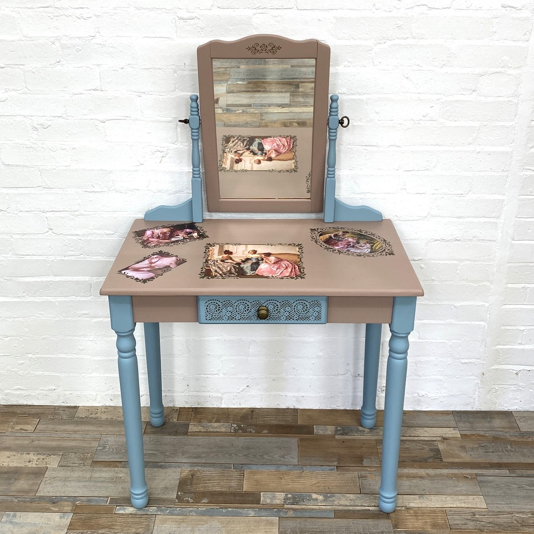 Dusty Pink and Blue Upcycled Vintage Dressing Table With Mirror ...