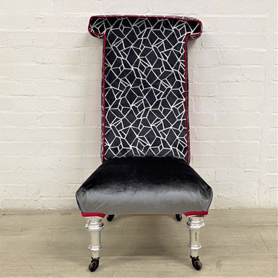 Victorian Prayer Chair in Silver Grey Charcoal & Hot Pink - Etsy