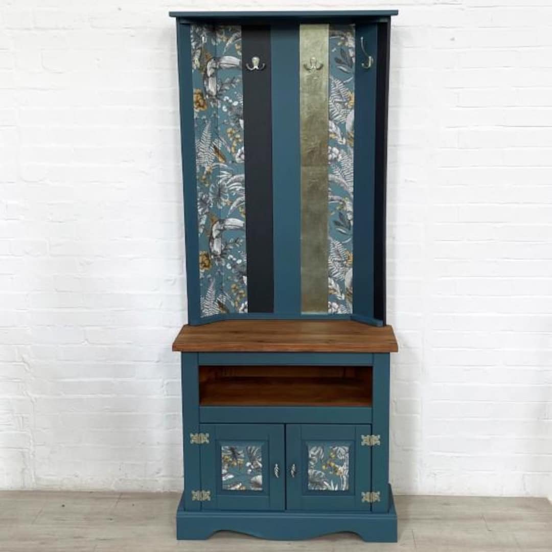 Charity Upcycled Vintage Corner Hall Stand With Cupboard, Sustainable ...