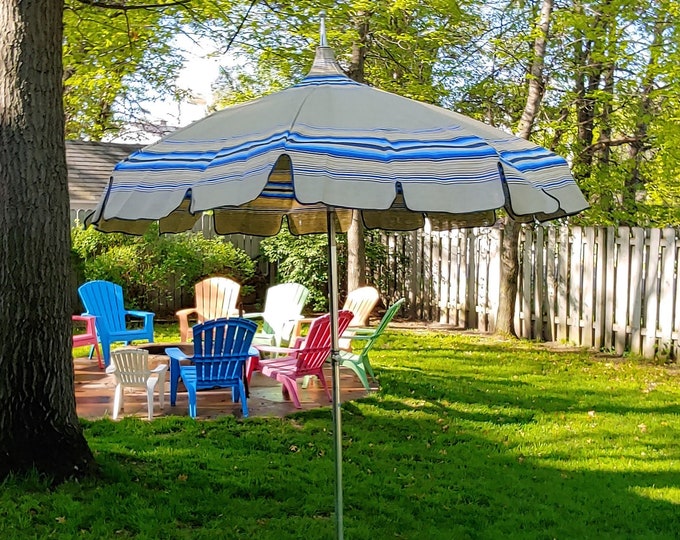 Groovy Sunmaster Blue and Grey Scalloped Patio Umbrella - Etsy