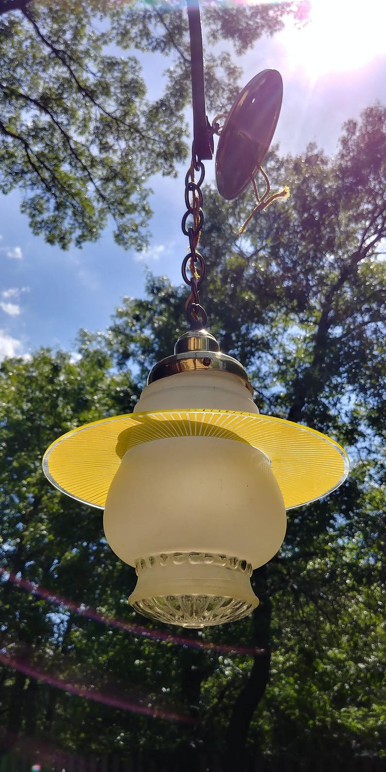 Cute Retro White and Yellow Pendant Light Fixture | Etsy