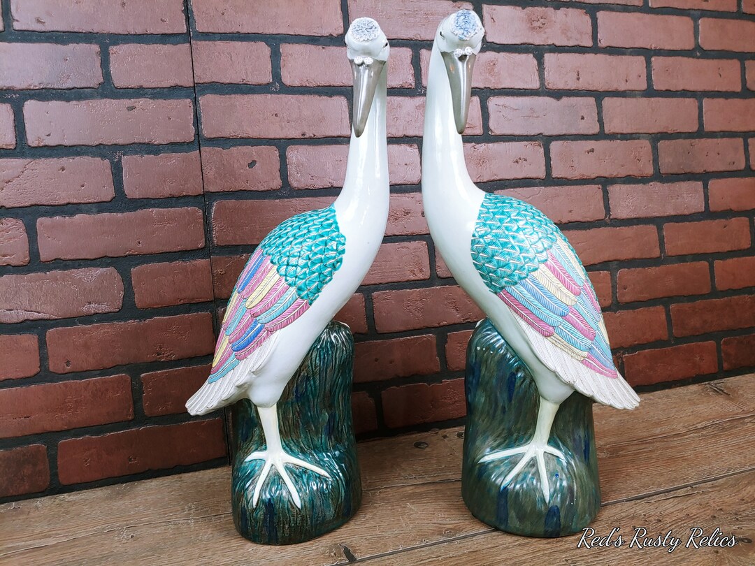 Vintage Pair of Ceramic Cranes - Etsy