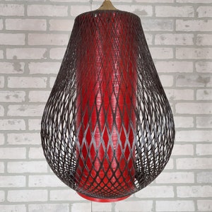 MCM Mid Century Modern Red Lucite Black String Chain Hanging Swag Lamp ...