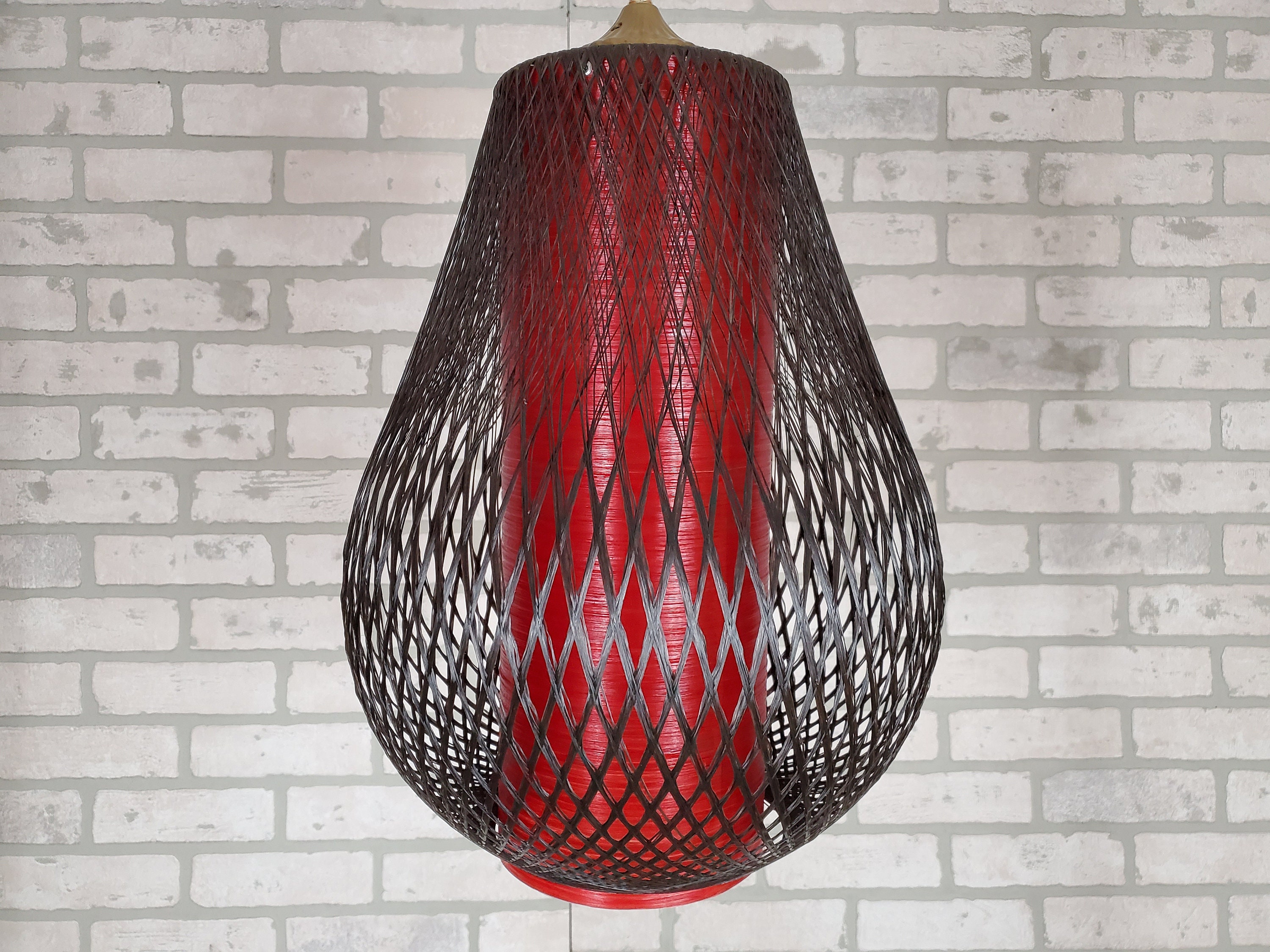 MCM Mid Century Modern Red Lucite Black String Chain Hanging | Etsy