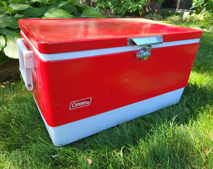 Retro Red and White Metal Coleman Cooler - Etsy