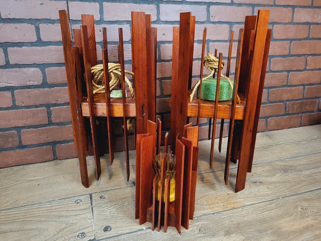 Pair of Vintage Mid Century Modern Wood Slat Hanging Planters With ...