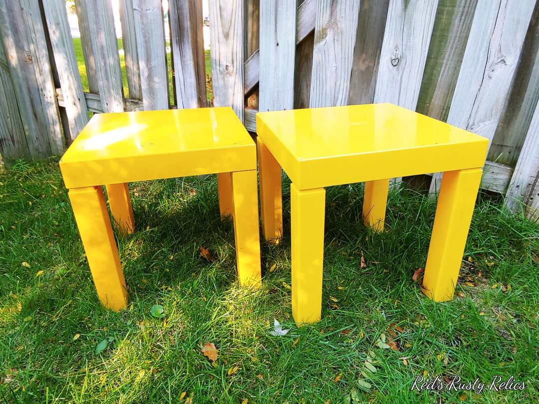 Vintage Pair of Square Yellow Plastic Parson End Tables Cube - Etsy