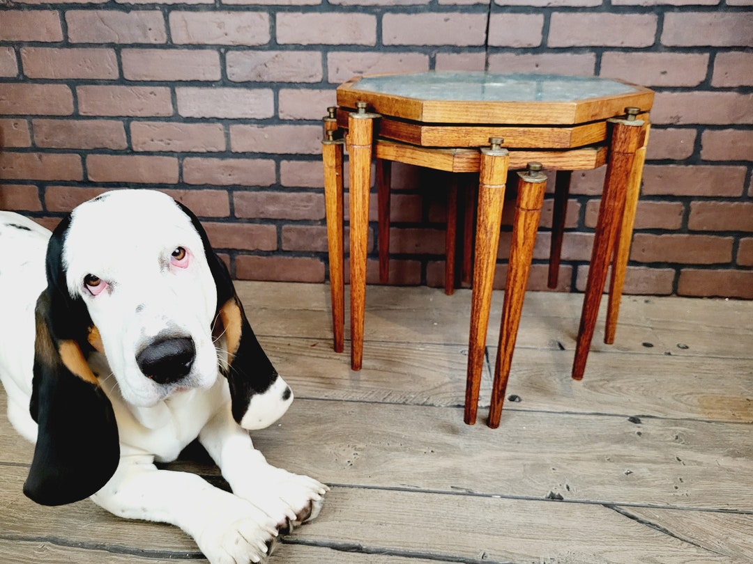 Vintage Set of 3 Octagon Nesting Tables With Green Tortoise Shell ...