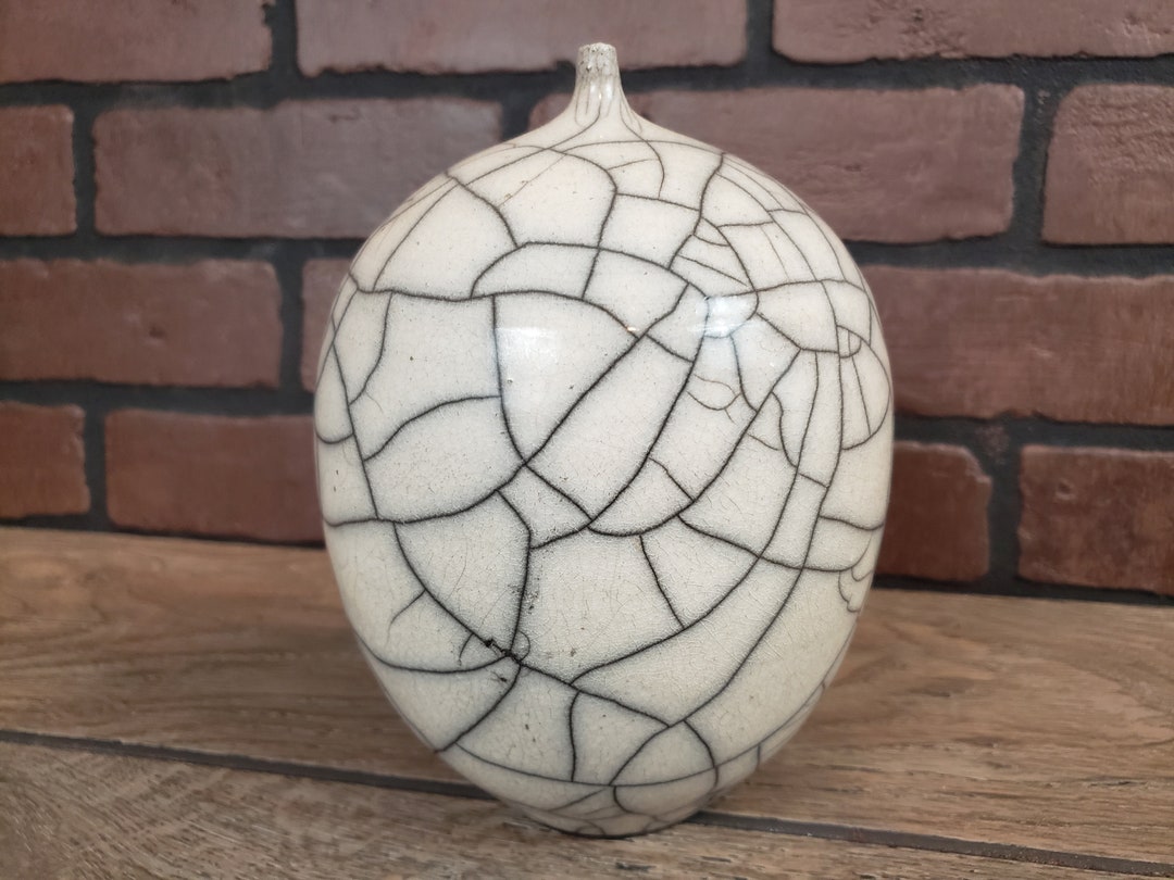 Authentic Signed Marc Ward Small Cream/white Crackle Glaze Raku Vase - Etsy