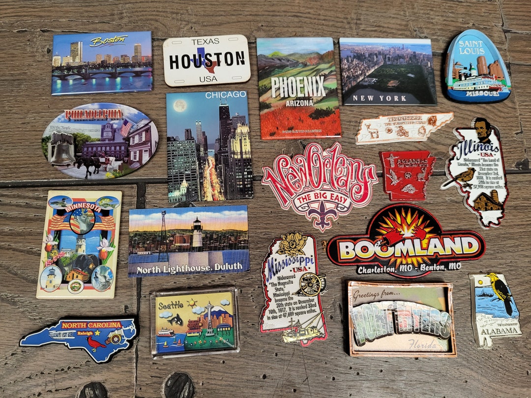 Vintage Set of 19 State & City Magnets - Etsy