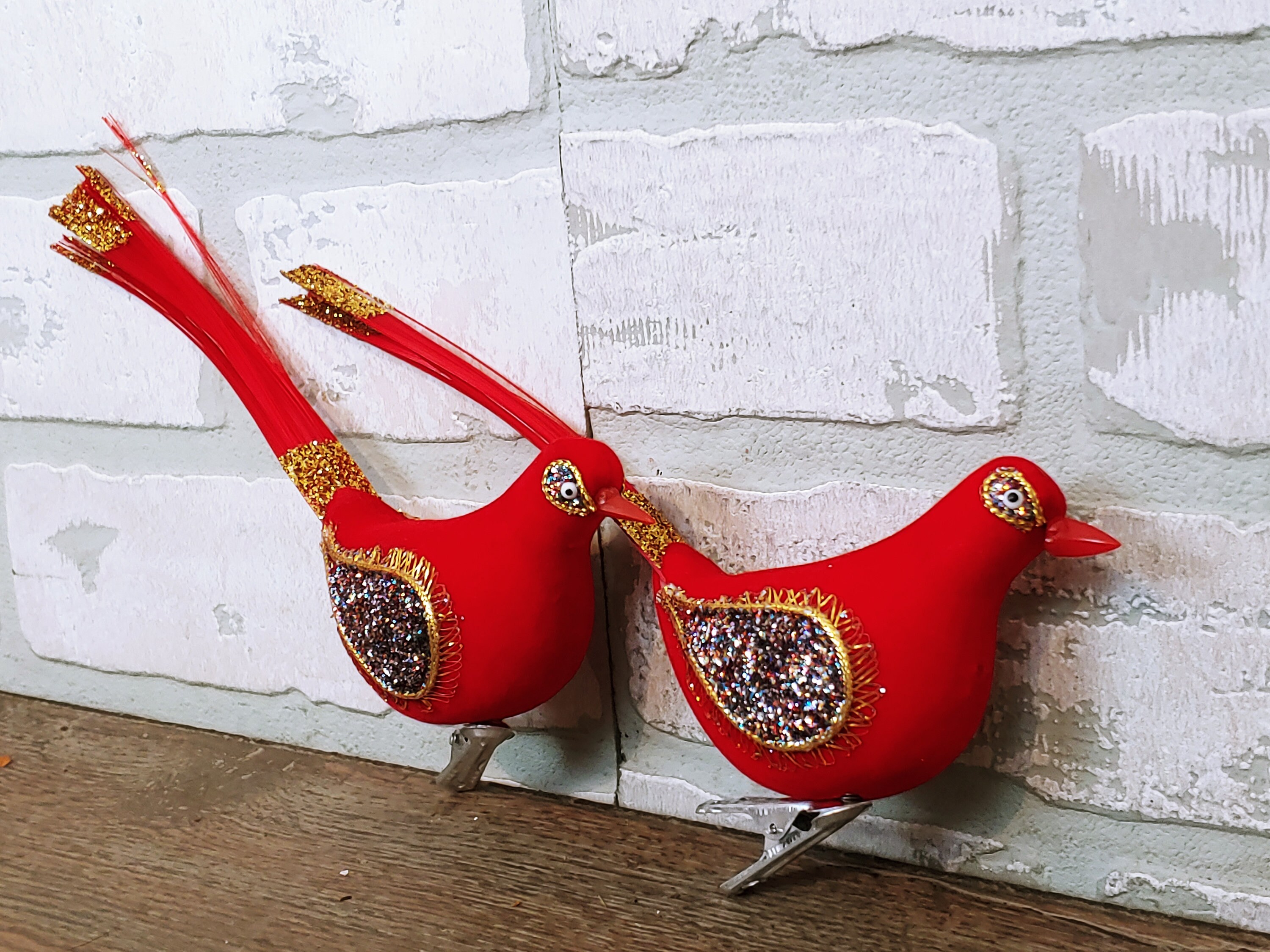 Pair of Christmas Red Cardinal Bird Ornaments Decorations | Etsy