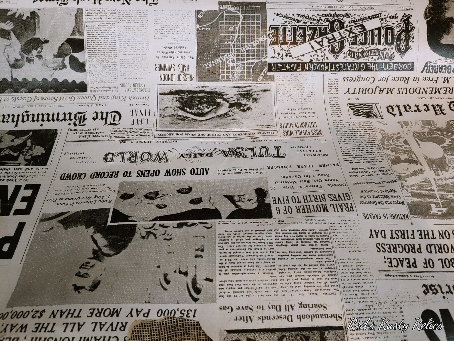 Vintage Newspaper Print Vinyl Wallpaper Wallcovering Revêtement Mural ...