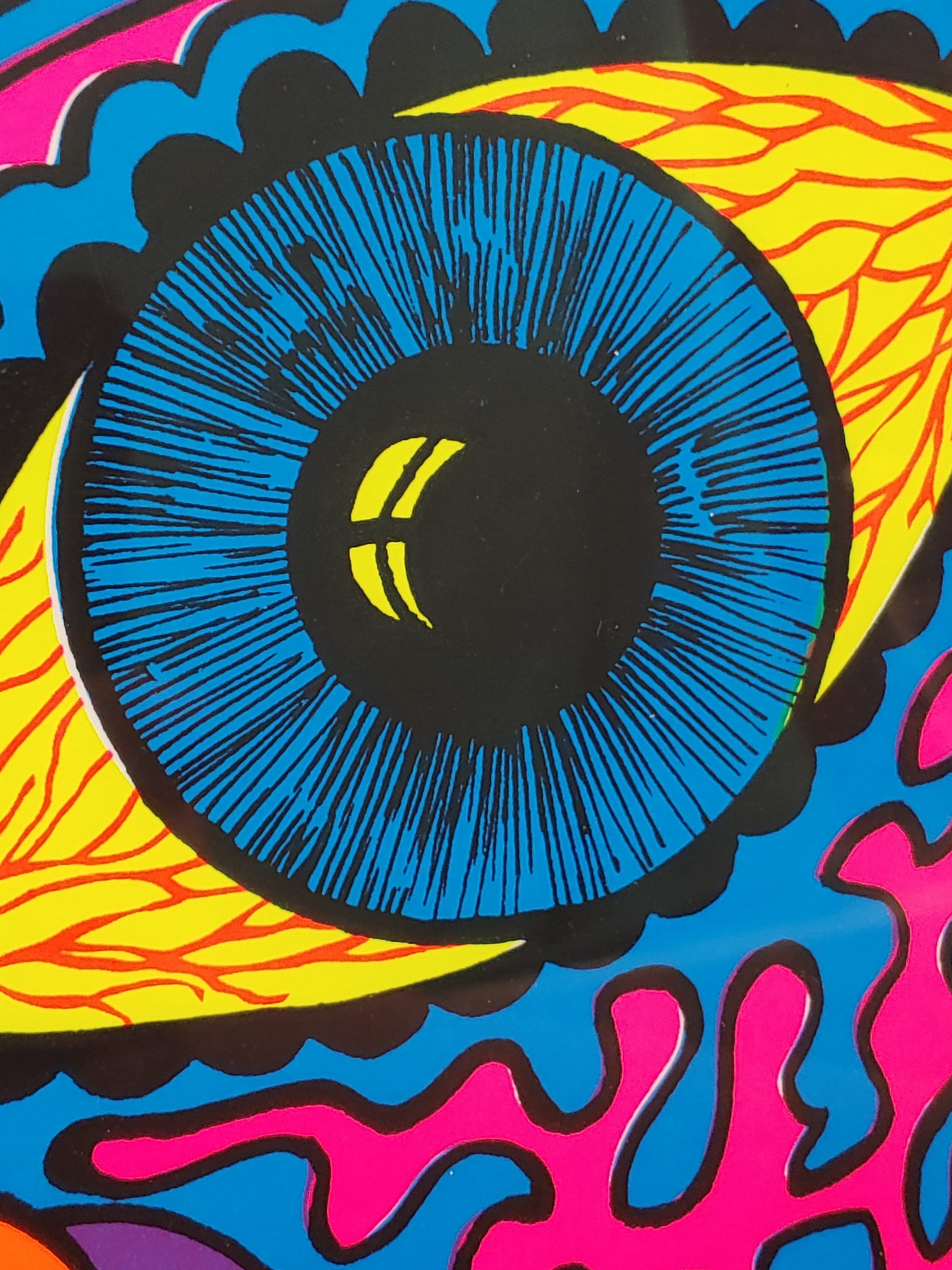 1970s Vintage Blacklight Poster Psychedelic Collage Hand Eye 1970's Pin ...